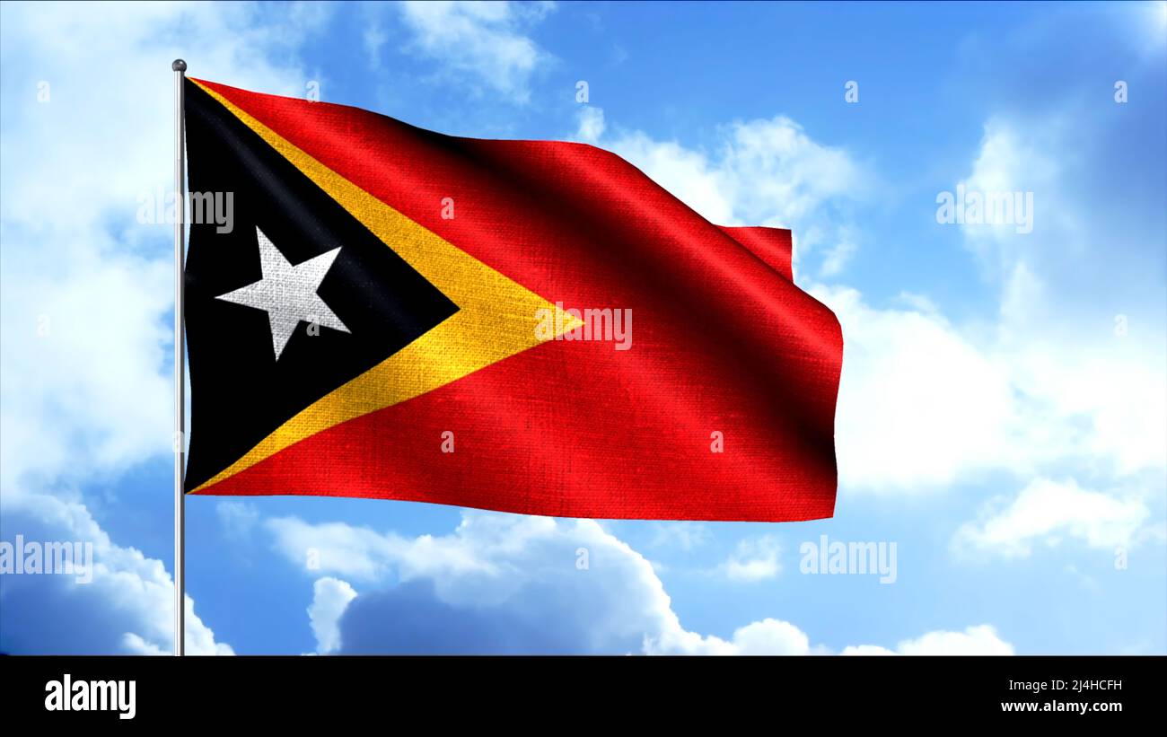 The flag of East Timor. Motion. Tricolor flag consisting of two ...