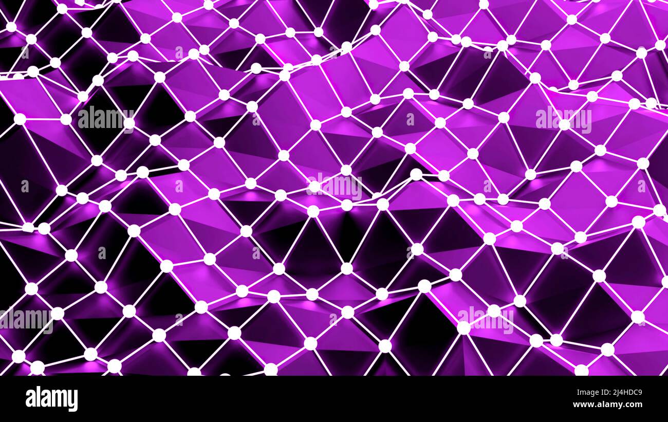 Plexus of abstract geometric lines with moving triangles and dots. Design. Digital rippling and ...