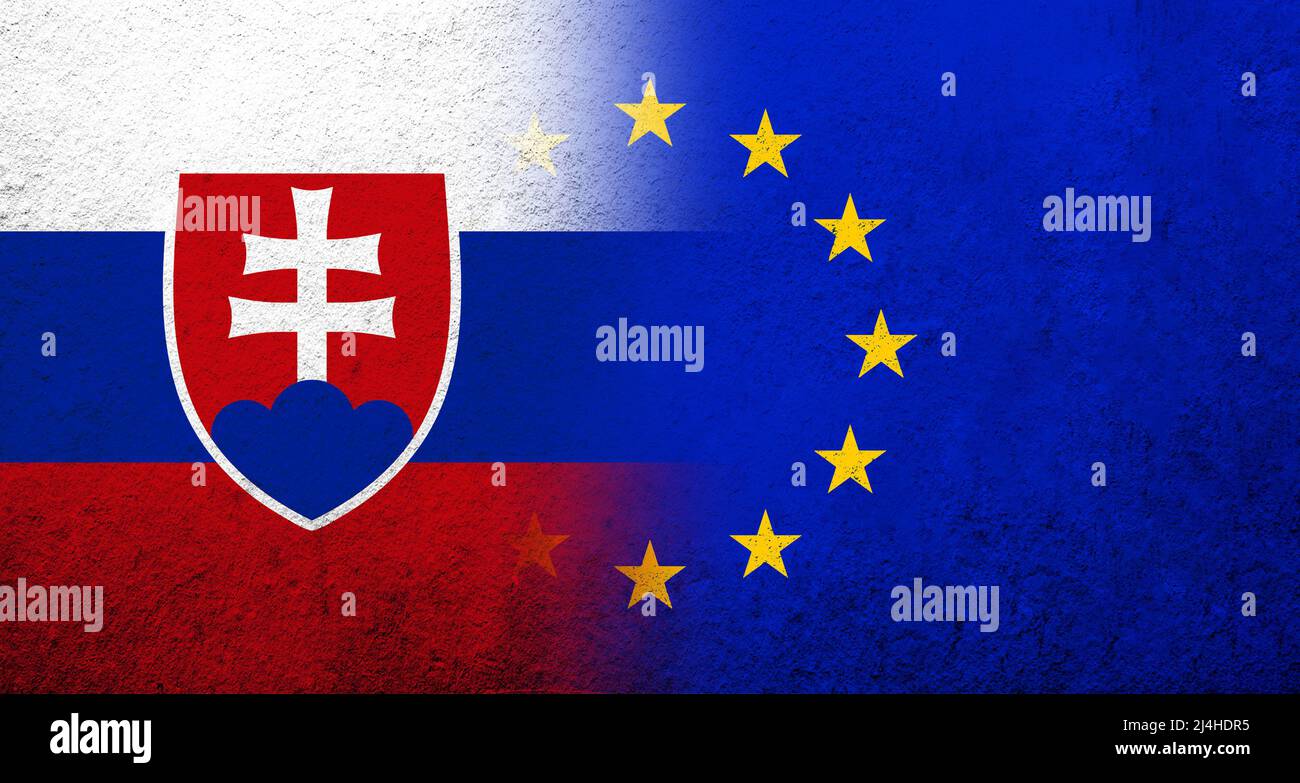 Flag of the European Union with National flag of Slovakia. Grunge ...