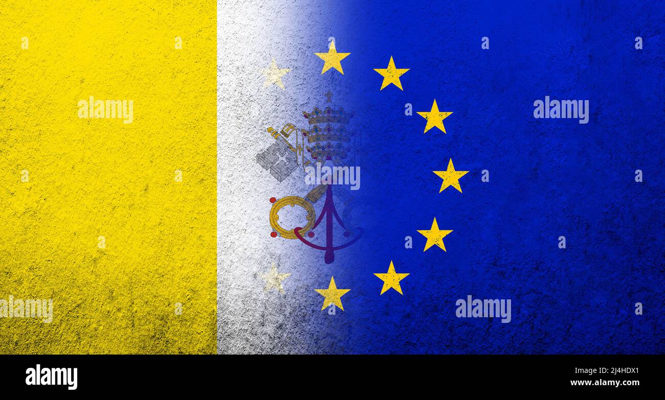 Flag of the European Union with National flag of Vatican City. Grunge ...