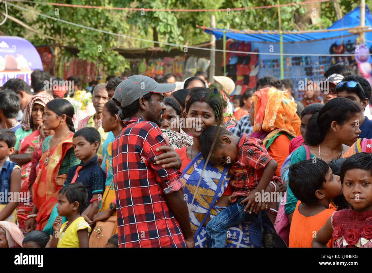 Santiniketan, India. 15th Apr, 2022. Santal Charak Puja is performed ...
