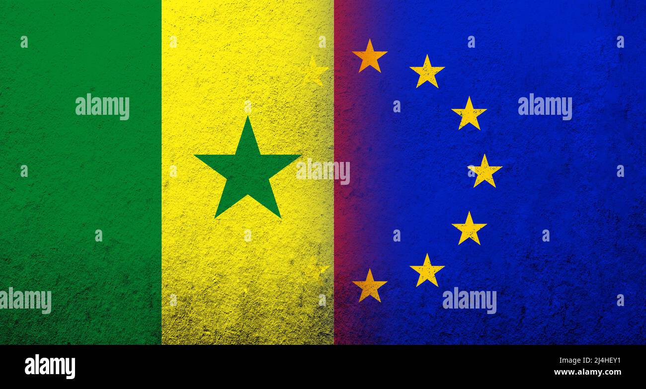 Flag of the European Union with Senegal National flag. Grunge ...
