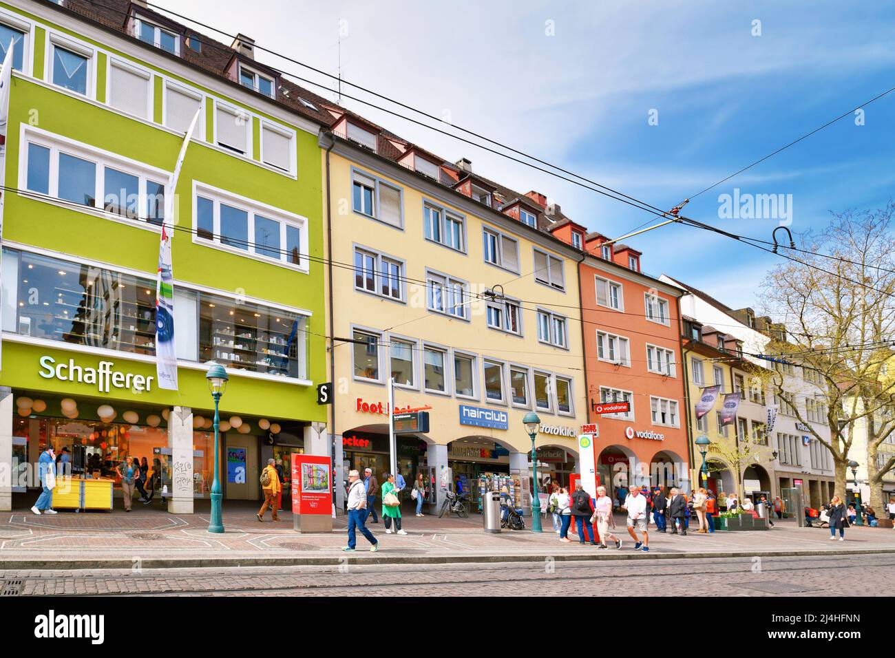 Freiburg, Germany - April 2022: City center with shops and people ...
