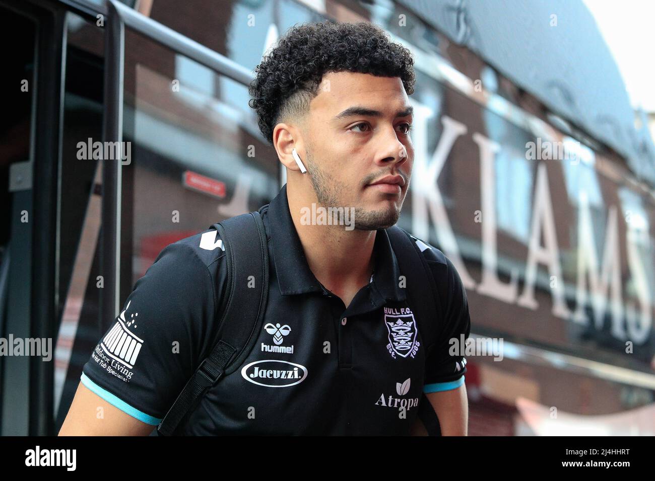 Darnell McIntosh #5 of Hull FC arrives at The Sewell Group Craven Park ...