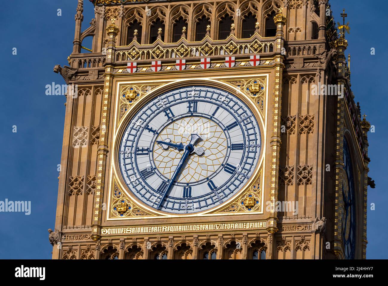 Upper detail of recently uncovered restored Elizabeth Tower, Big Ben ...