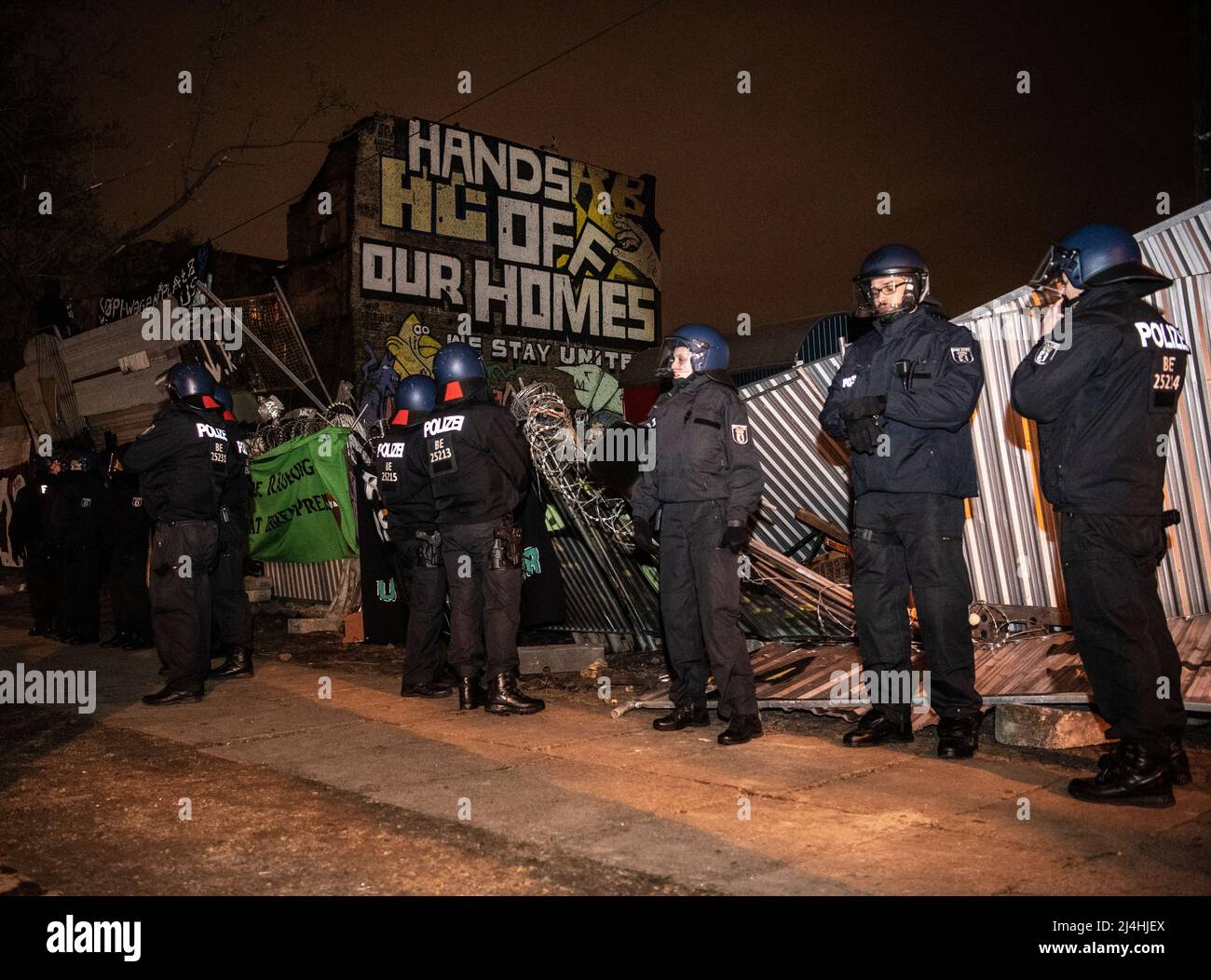 Berlin, Germany. 15th Apr, 2022. Police officers stand on the street in ...