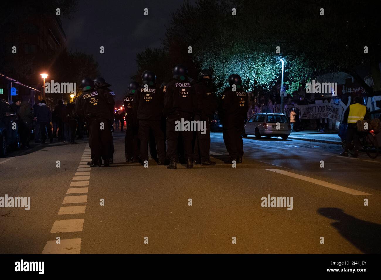 Berlin, Germany. 15th Apr, 2022. Police officers stand on the street in ...