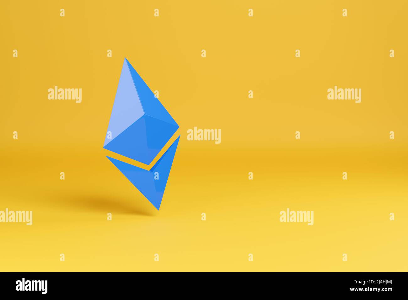 Ethereum symbol isolated on yellow background with copy space. 3d ...