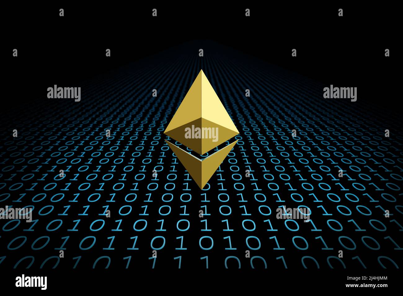 Golden Ethereum symbol surrounded by binary code. 3d illustration Stock ...