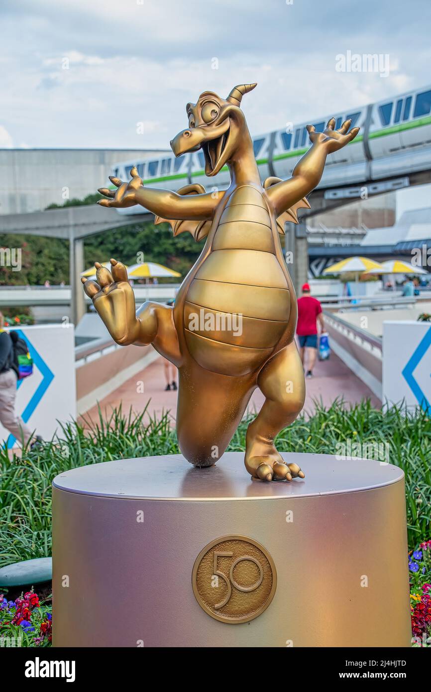 Figment Gold Statue 50th Anniversary Disney Epcot Stock Photo - Alamy