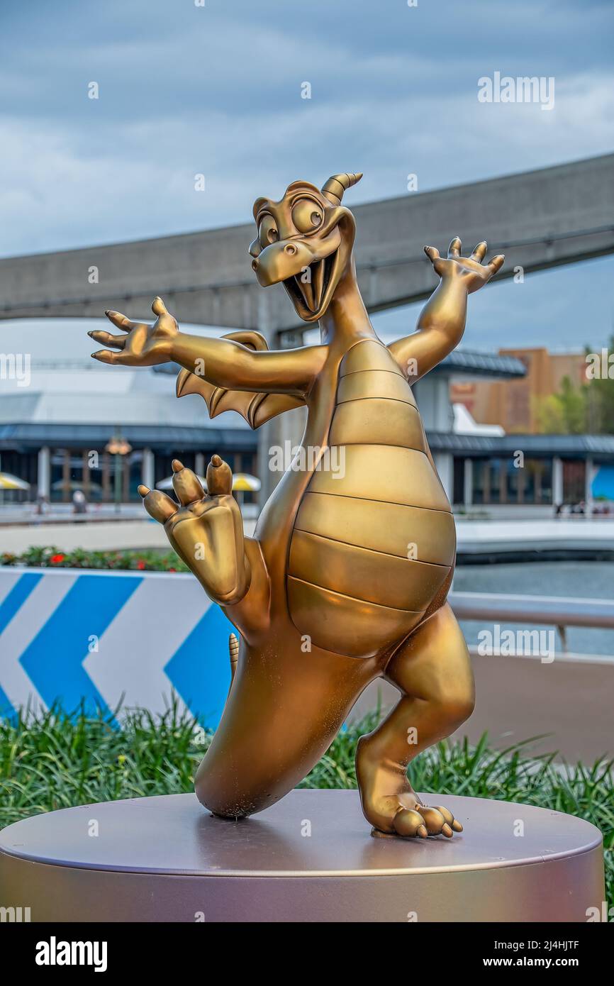 Figment Gold Statue 50th Anniversary Disney Epcot Stock Photo - Alamy