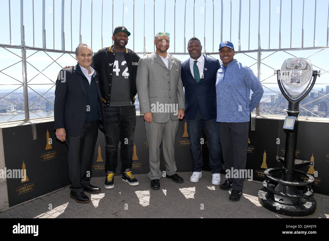 (L-R) Joe Torre, CC Sabathia, Butch Huskey, Ken Griffey Jr., and Willie ...