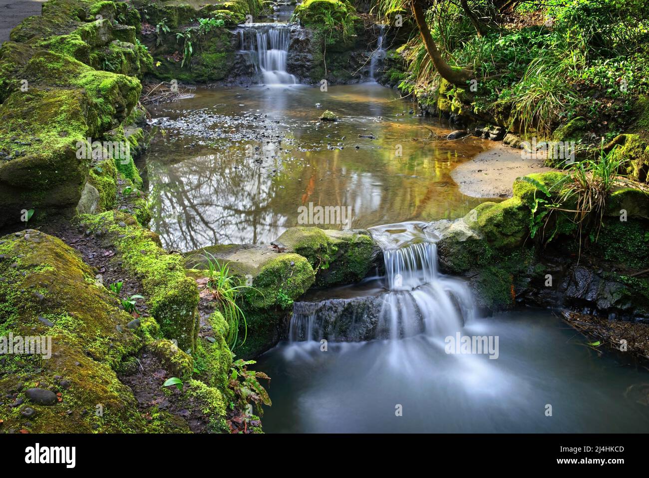 UK, North Yorkshire, Scarborough, Peasholm Park Waterfall Stock Photo ...