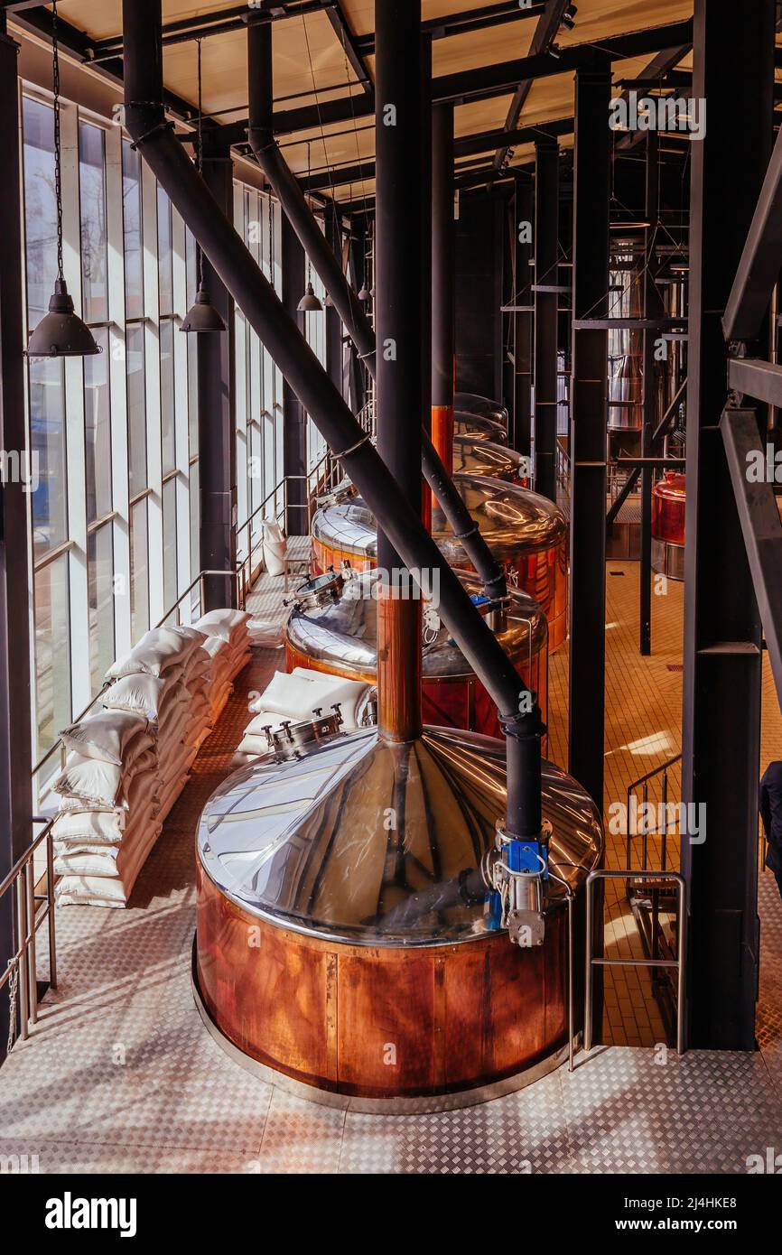 Modern brewery. Craft beer production line Stock Photo - Alamy