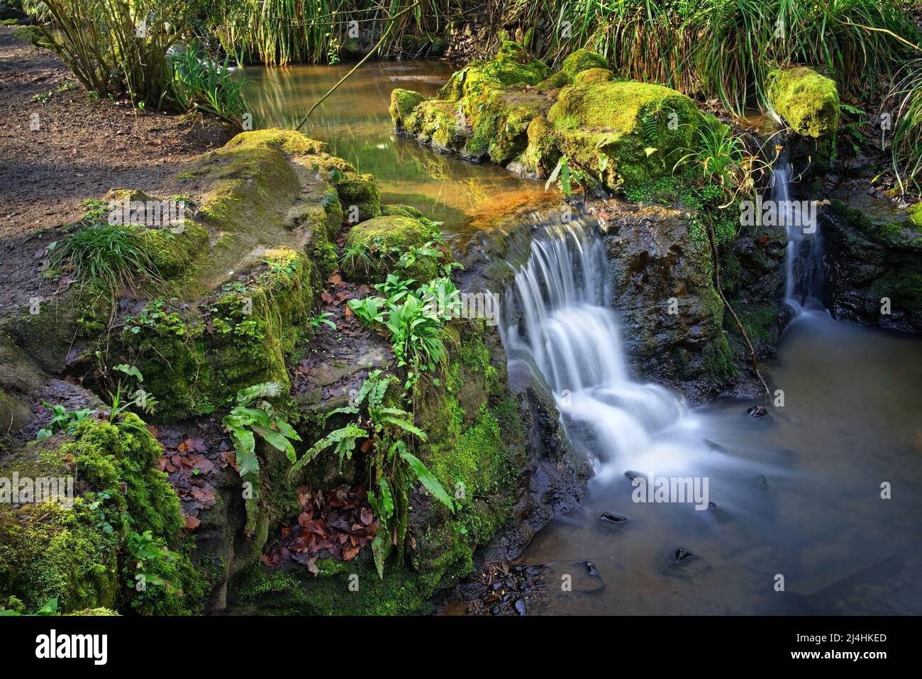 UK, North Yorkshire, Scarborough, Peasholm Park Waterfall Stock Photo ...