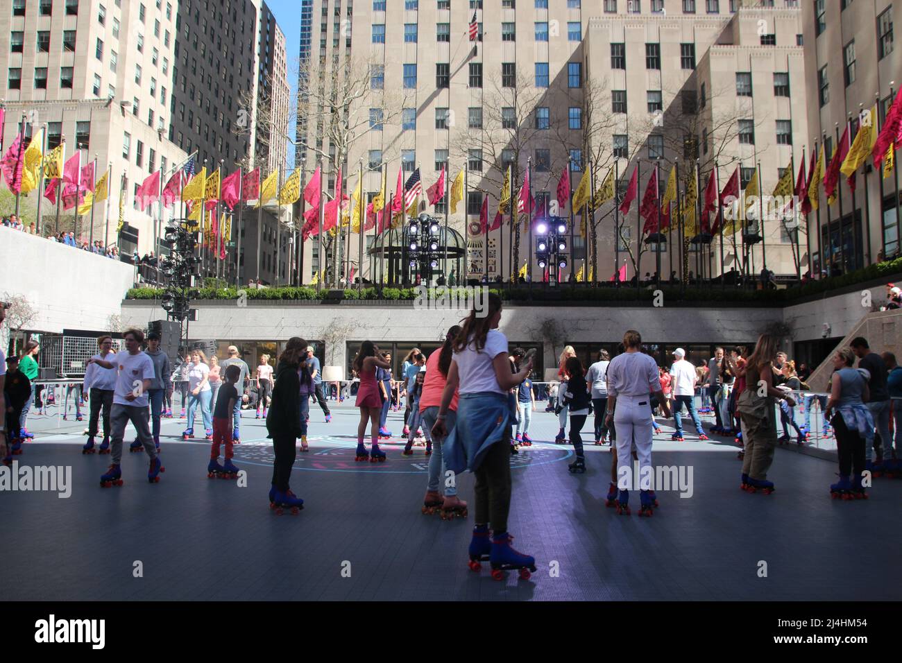 New York, USA. 15th Apr, 2022. People roller skate at the roller rink ...