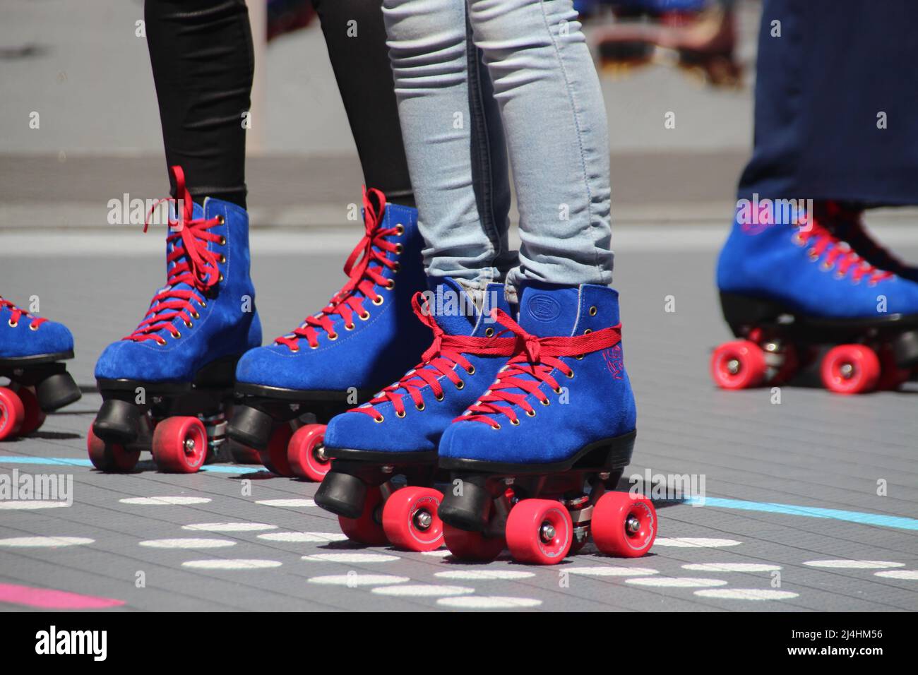New York, USA. 15th Apr, 2022. People roller skate at the roller rink ...