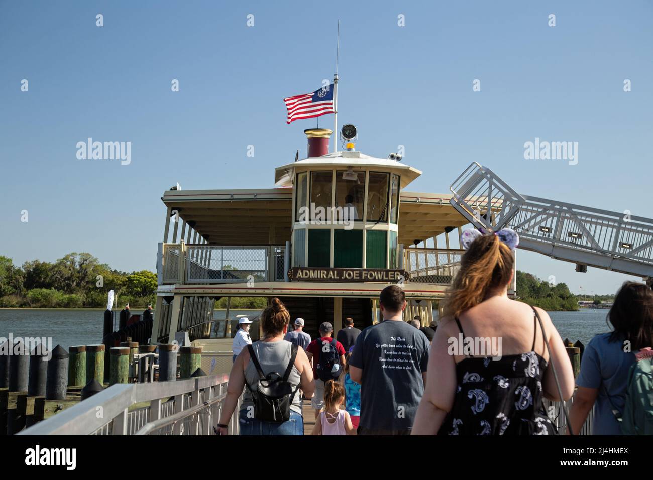 Orlando, Florida, USA, March 28th, 2022, visitors approach the ferry ...