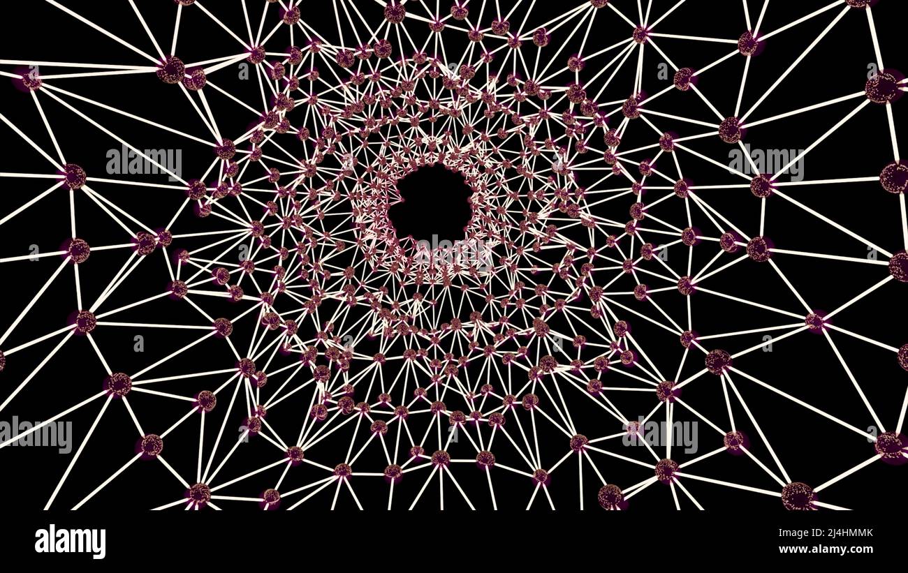 Abstract moving plexus texture with a tunnel effect on a black ...