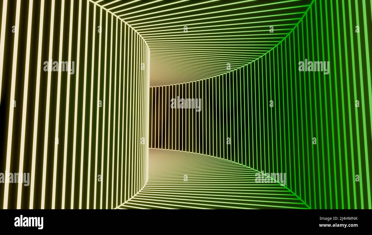 Abstract orange bended corridor with neon glow, seamless loop. Design ...