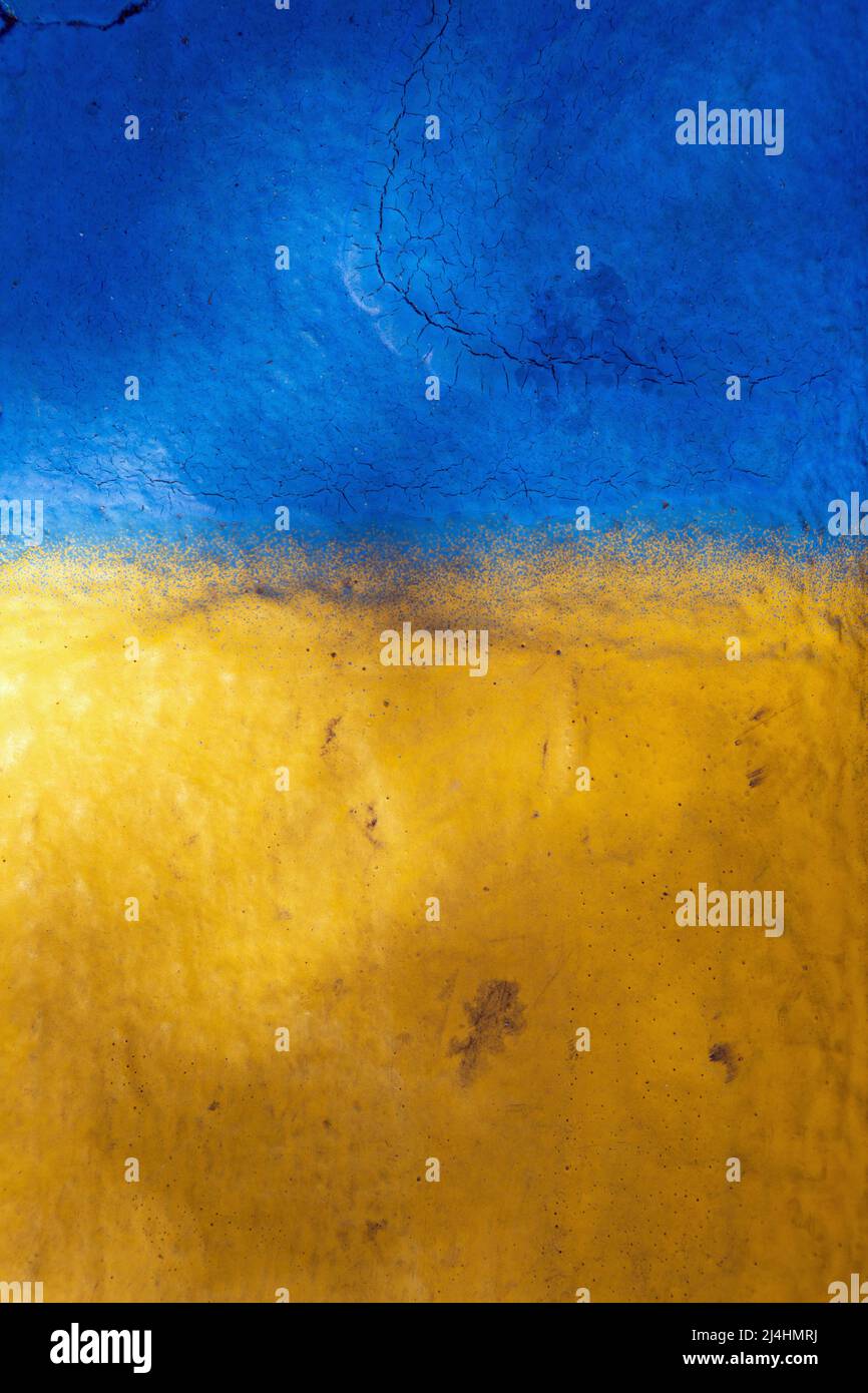 Abstract close up images showing blue and yellow paint together Stock ...