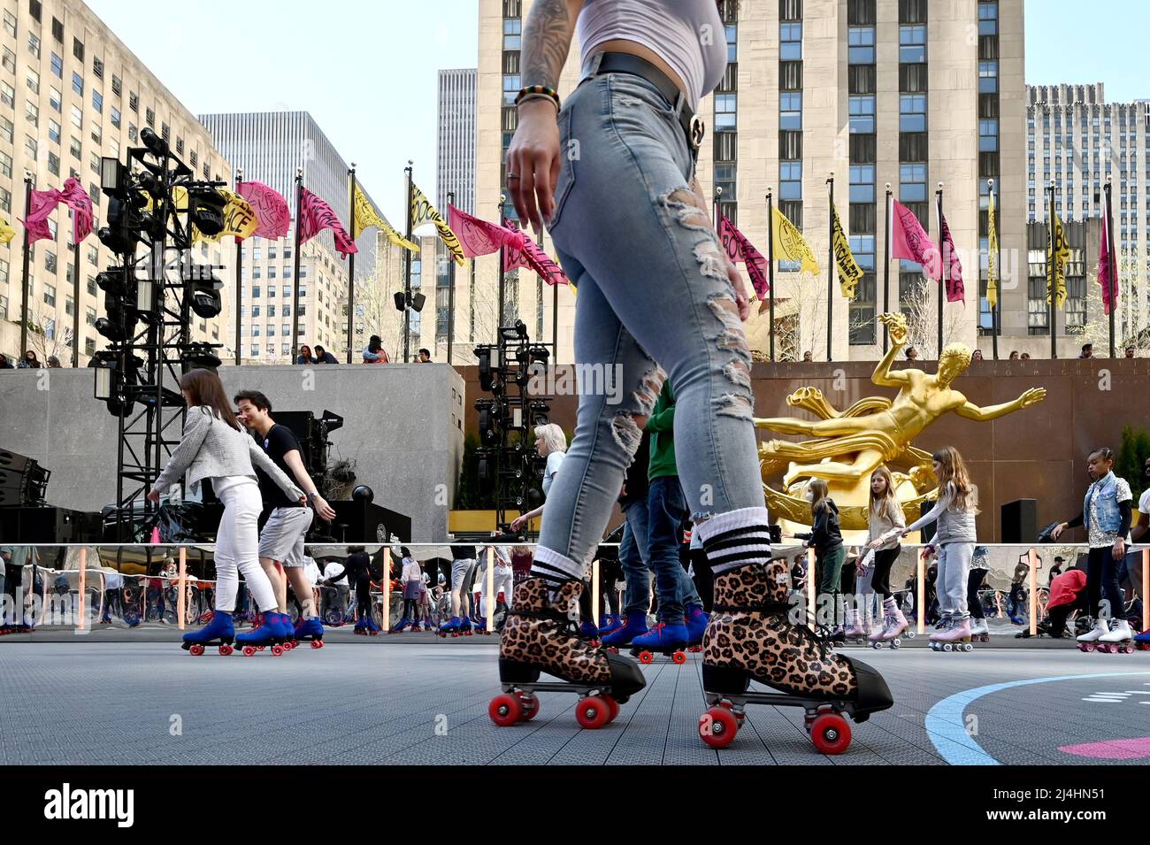 New York, USA. 15th Apr, 2022. People roller skate on opening day at ...