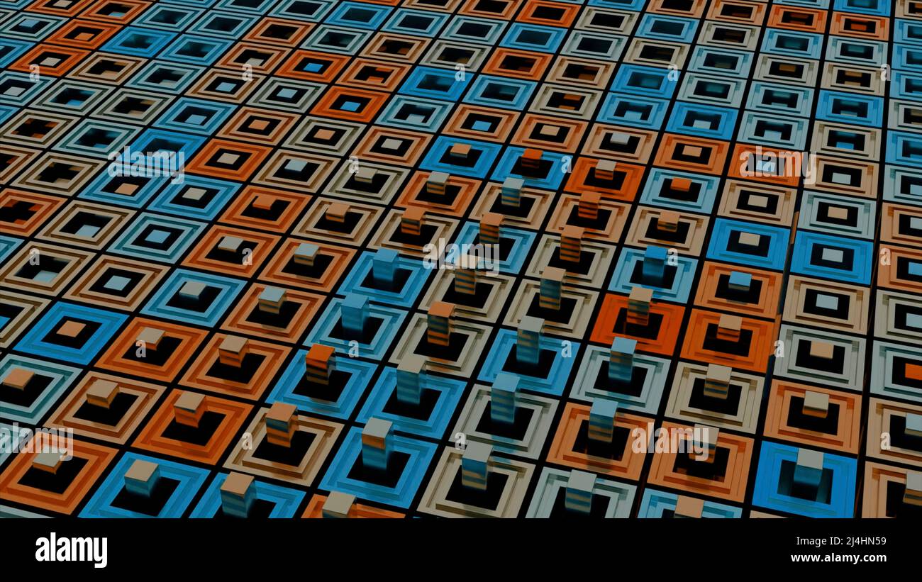 Abstract 3D texture with same size hollow squares and jumping pillars ...