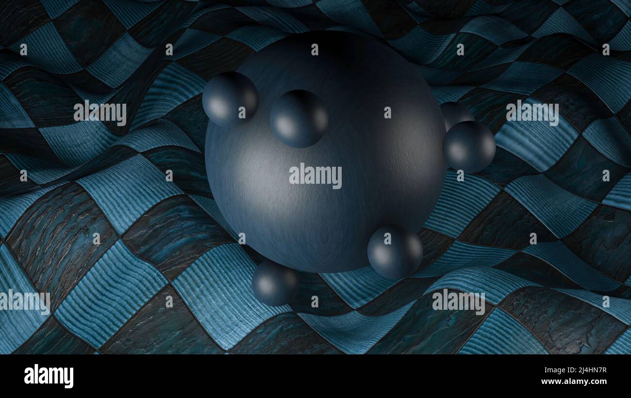 3d ball with rotating balls on wavy surface. Design. Ball with small ...