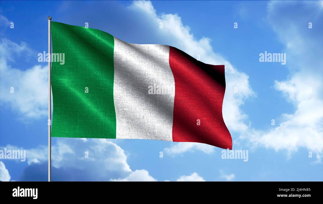 Italy flag with realistic fabric against a cloudy sky, seamless loop ...