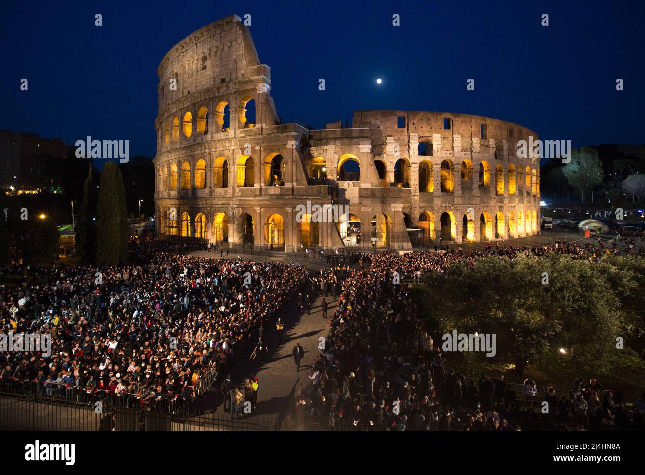 Rome, Italy. 15th Apr, 2022. People attending outside the Colosseum on ...