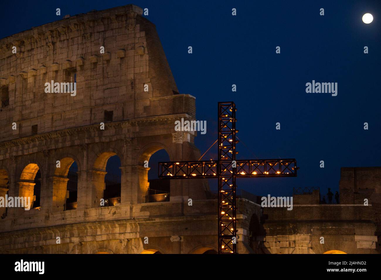 Rome, Italy. 15th Apr, 2022. Burning Cross outside the Colosseum. On ...