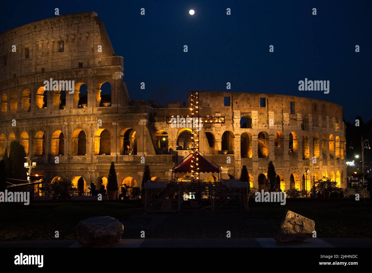 Rome, Italy. 15th Apr, 2022. Burning Cross outside the Colosseum. On ...