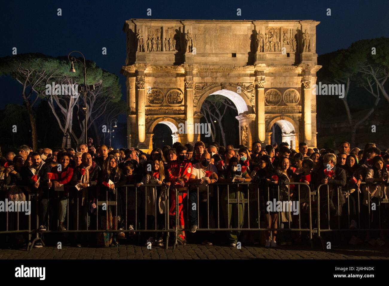 Rome, Italy. 15th Apr, 2022. People attending outside the Colosseum on ...