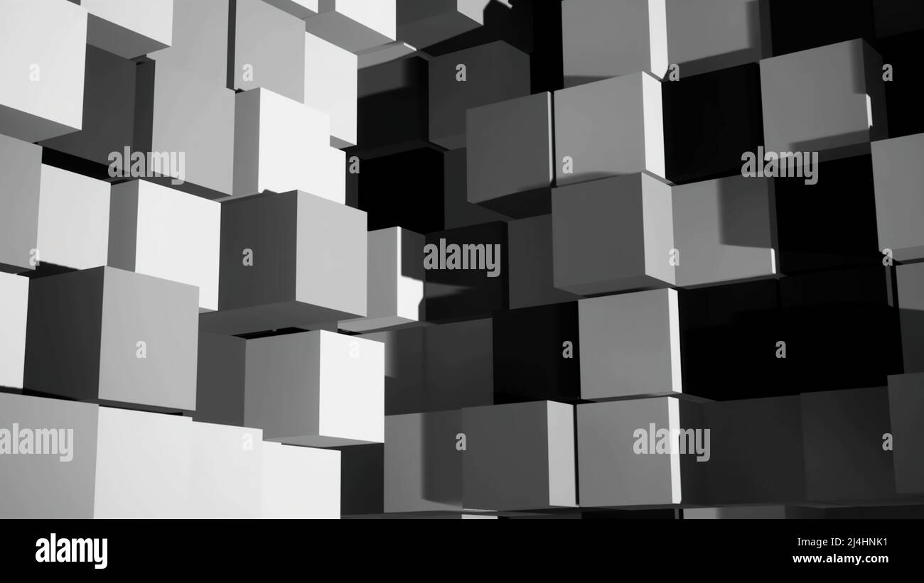 Cubes in monochrome. Animation. Light gray squares move in 3d Stock ...