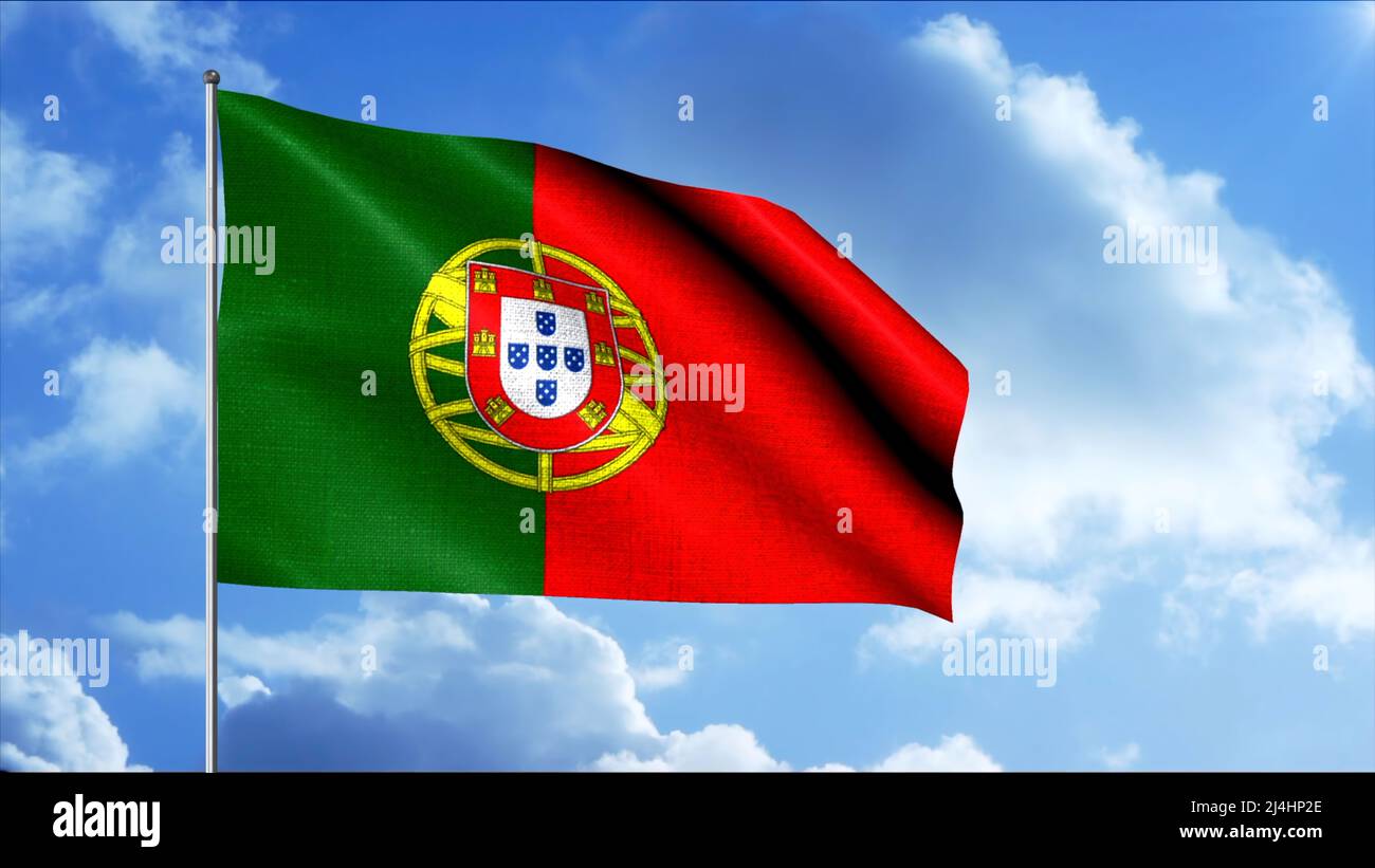 Portugal flag in motion fluttering in light breeze. Motion. Wind waves ...