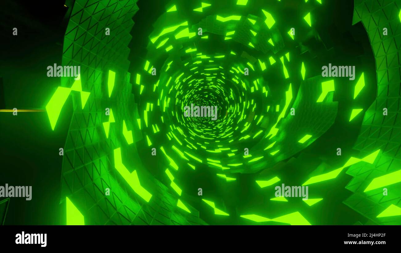 3D green Sci-Fi tech tunnel, loopable motion background. Design. Moving ...