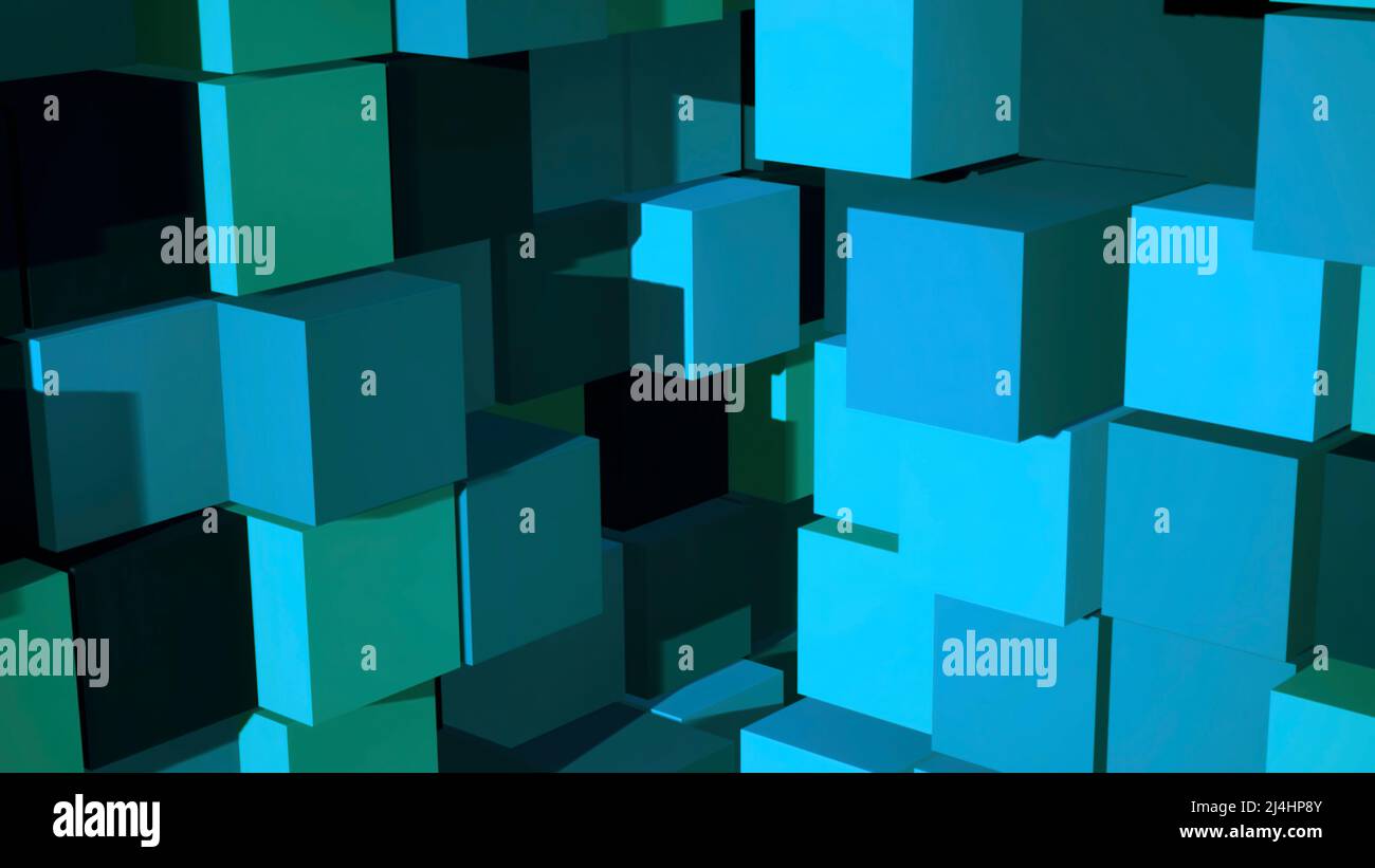 Colored cubes in abstraction. Animation. Colorful little boxes that ...