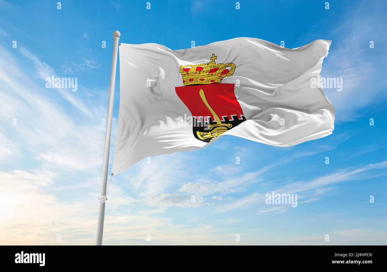 official flag of Belgian Land Component, Belgium at cloudy sky ...