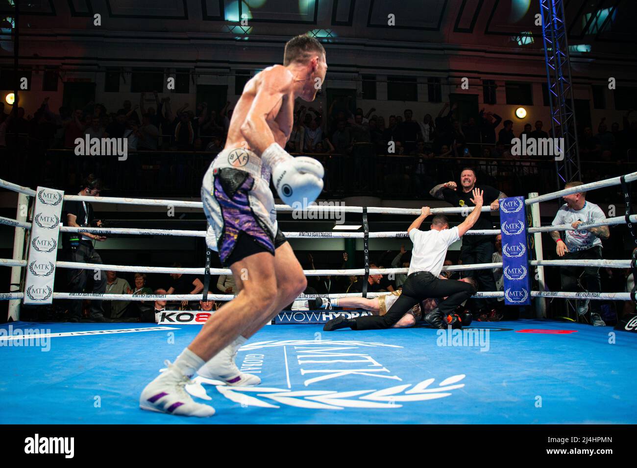 London, UK. 15th Apr, 2022. Sam Gilley celebrates as the referee waves ...