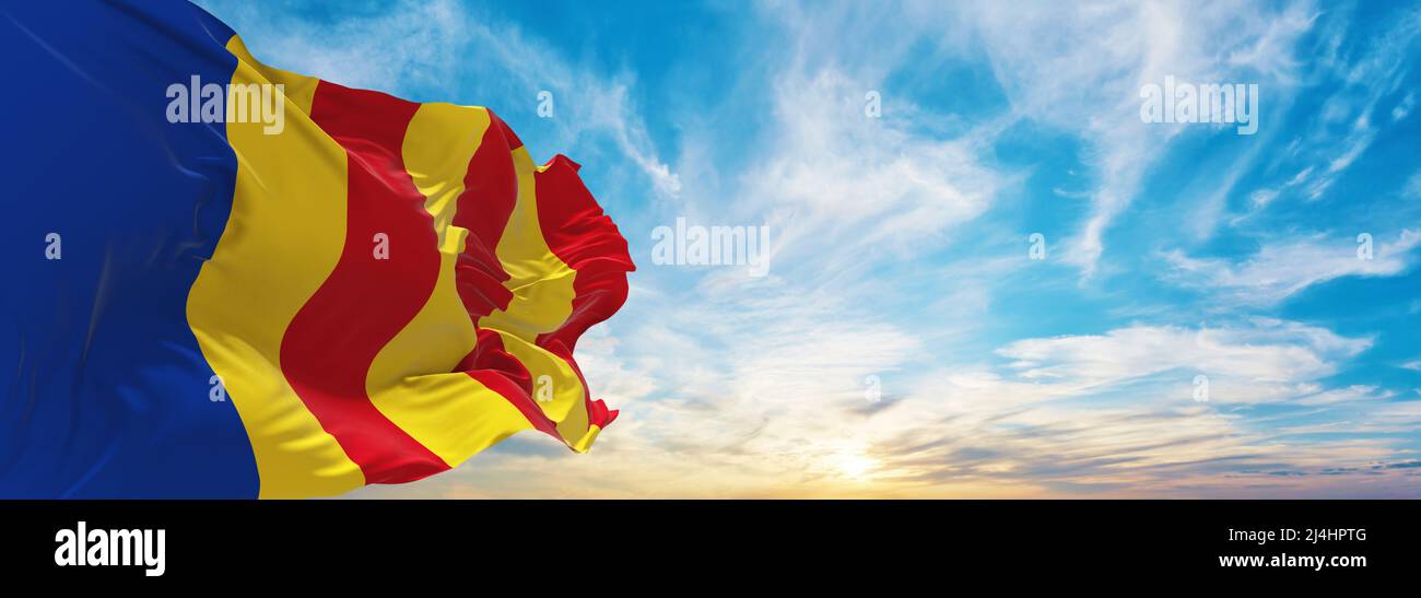 flag of Salerno, Italy at cloudy sky background on sunset, panoramic ...