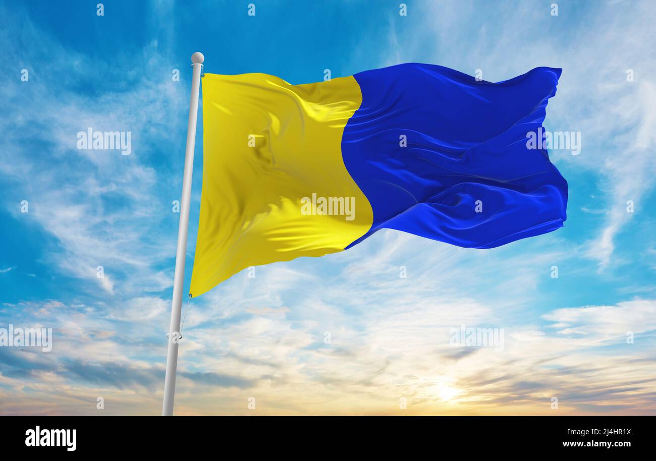flag of Modena, Italy at cloudy sky background on sunset, panoramic ...