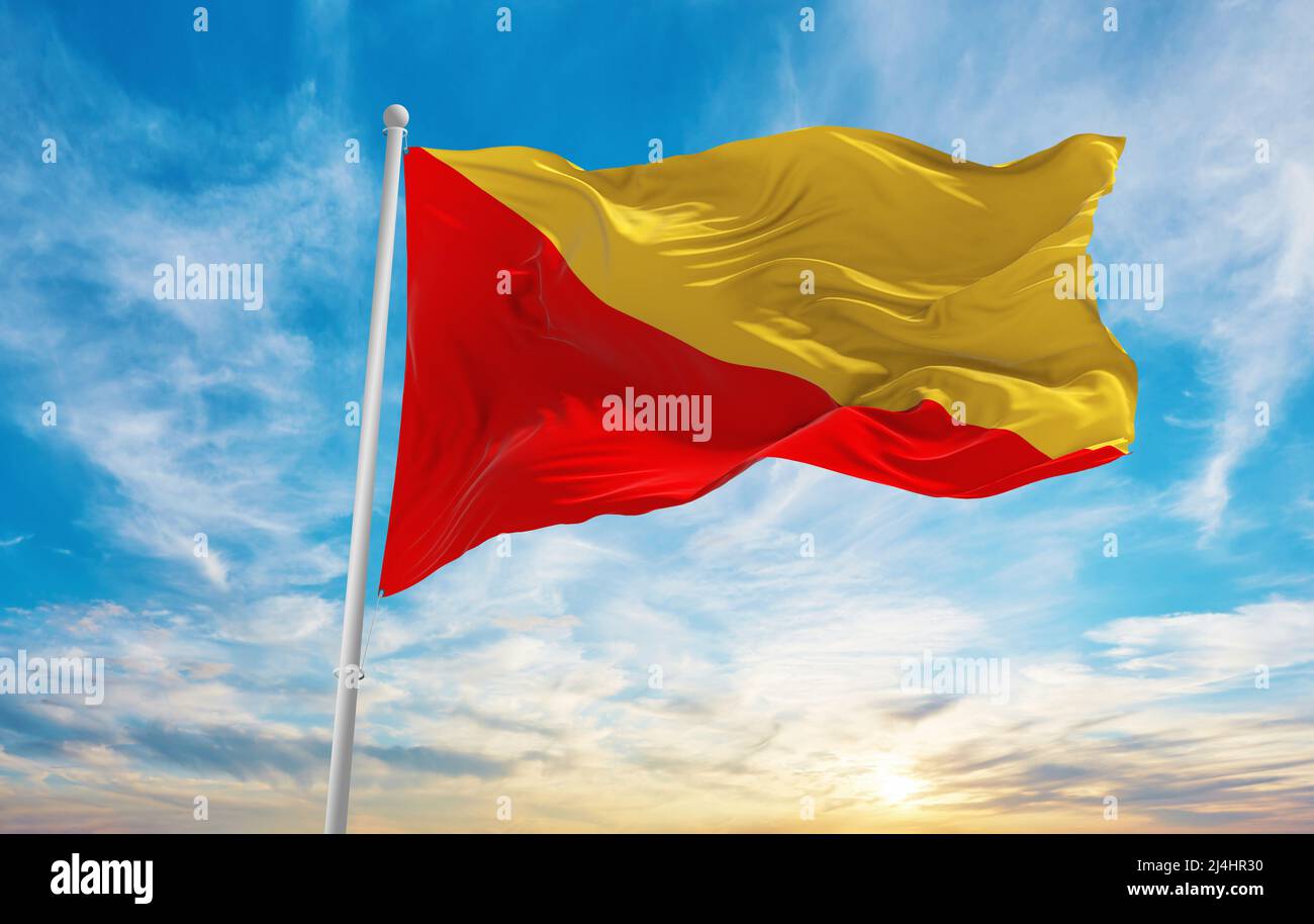 flag of Palermo, Italy at cloudy sky background on sunset, panoramic ...