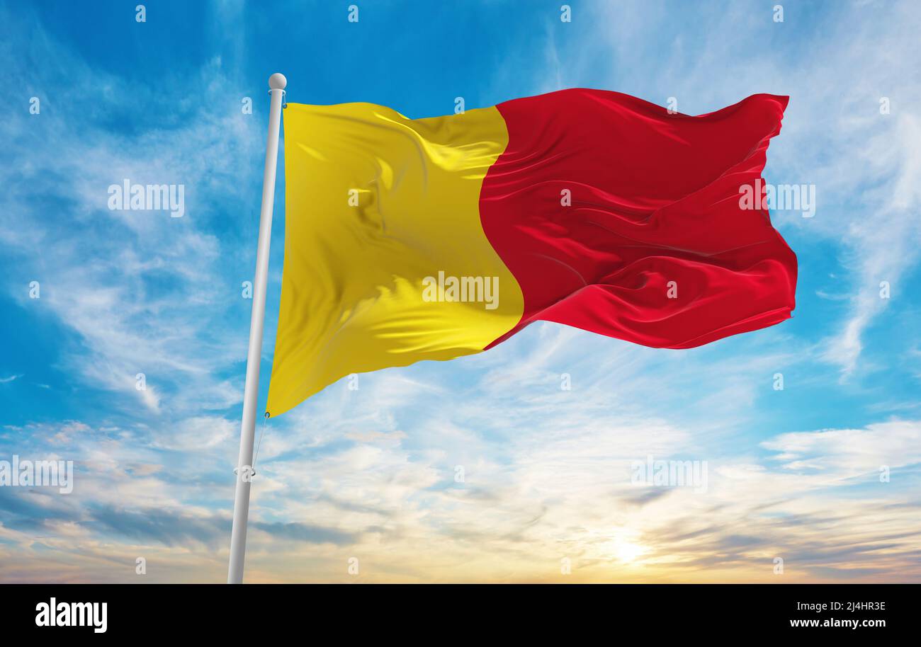 flag of Ravenna, Italy at cloudy sky background on sunset, panoramic ...