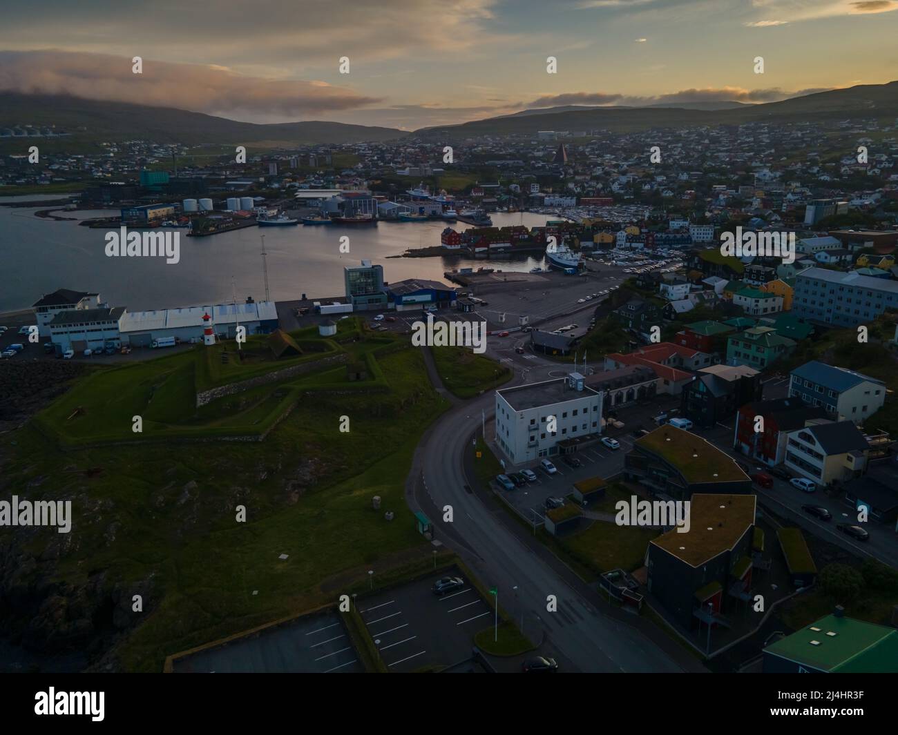 Beautiful aerial view of the City of Torshavn Capital of Faroe Islands ...