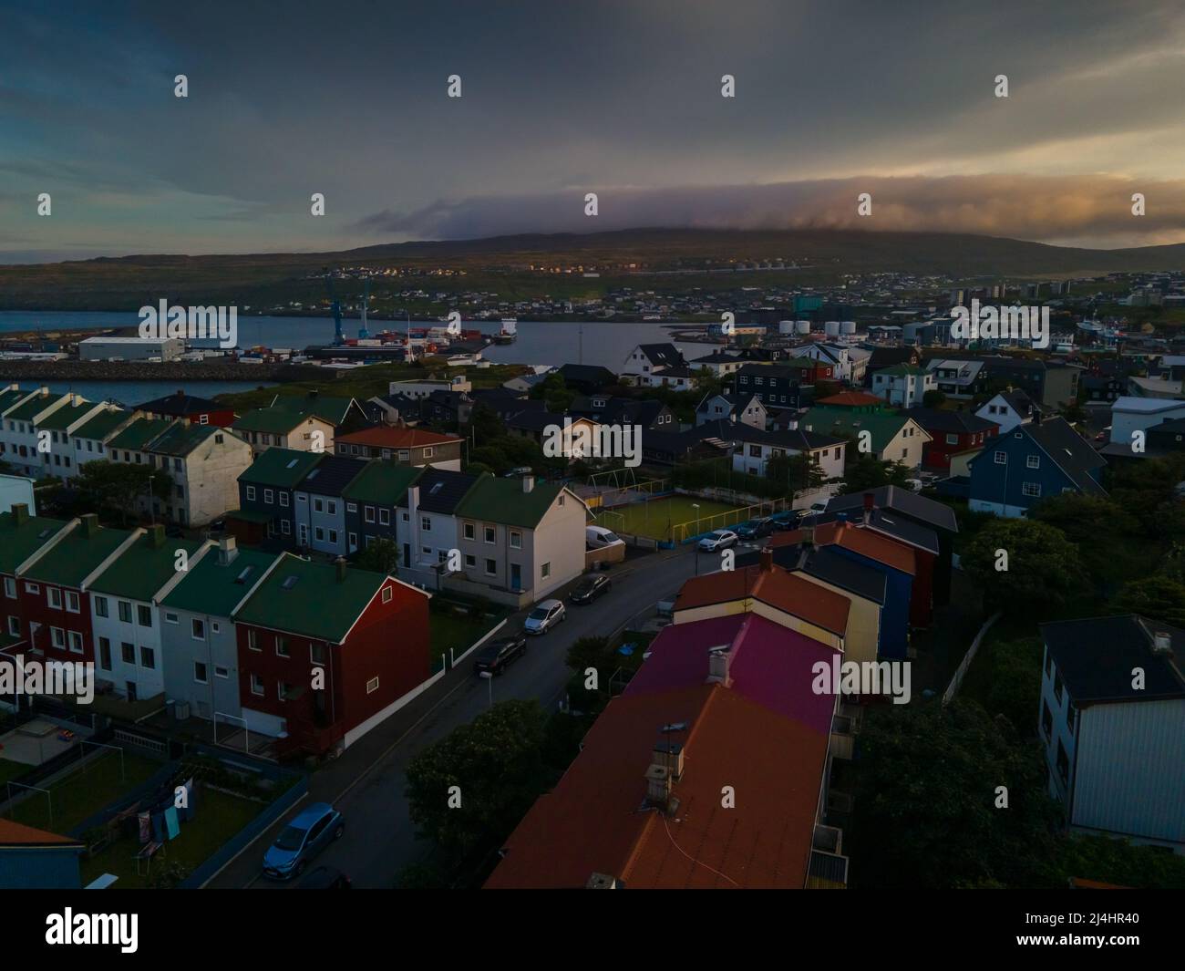 Beautiful aerial view of the City of Torshavn Capital of Faroe Islands ...