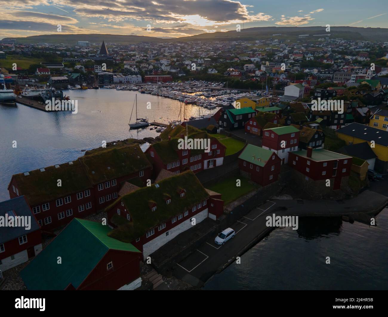 Beautiful aerial view of the City of Torshavn Capital of Faroe Islands ...