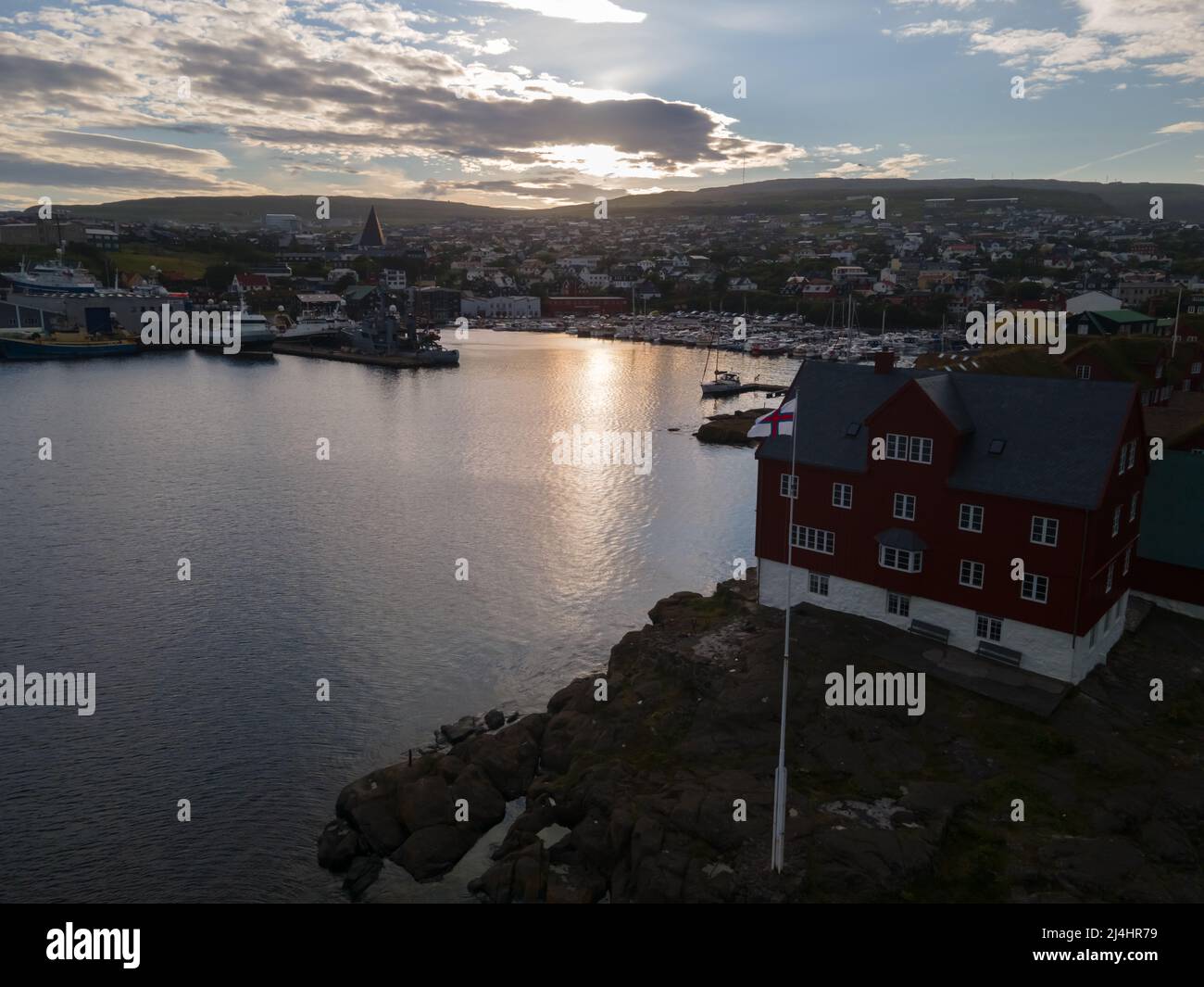 Beautiful aerial view of the City of Torshavn Capital of Faroe Islands ...