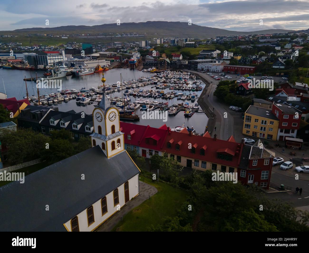 Beautiful aerial view of the City of Torshavn Capital of Faroe Islands ...