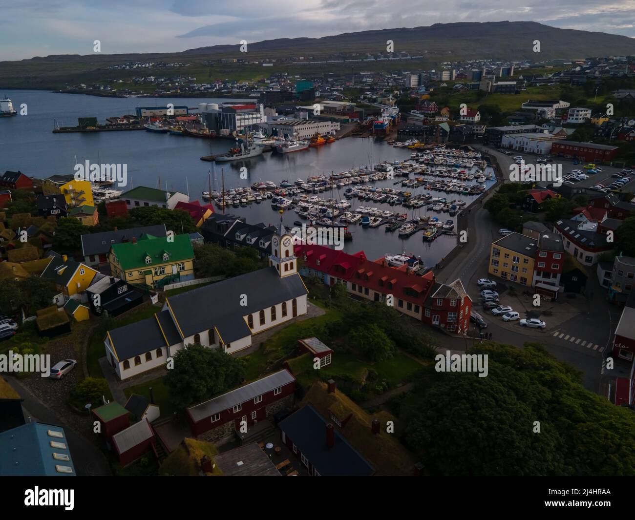Beautiful aerial view of the City of Torshavn Capital of Faroe Islands ...