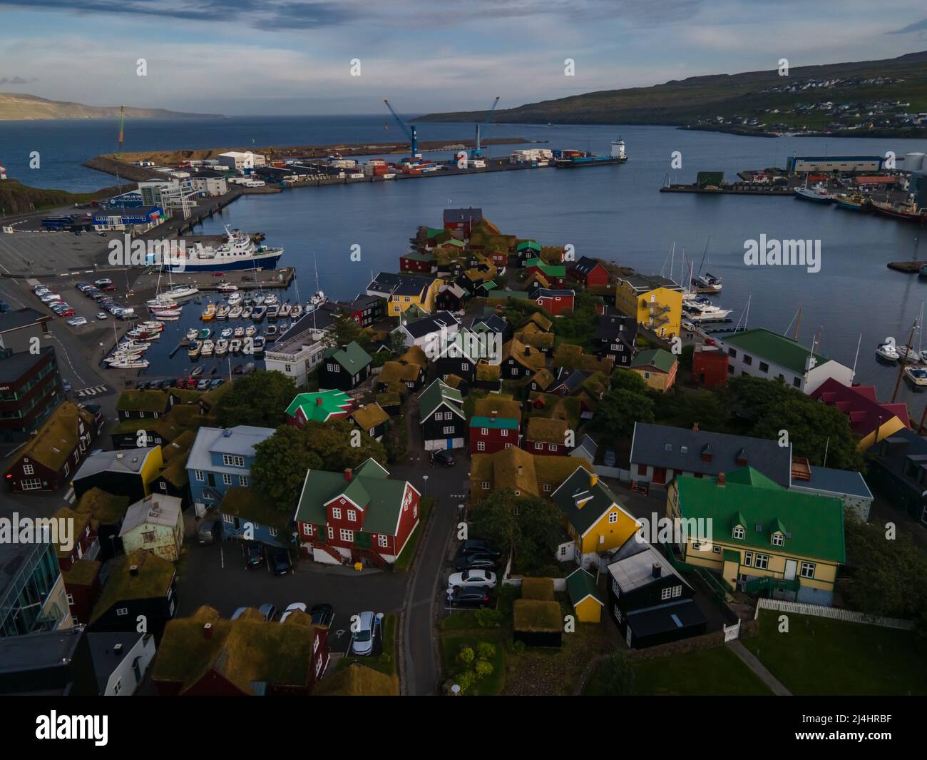 Beautiful aerial view of the City of Torshavn Capital of Faroe Islands ...